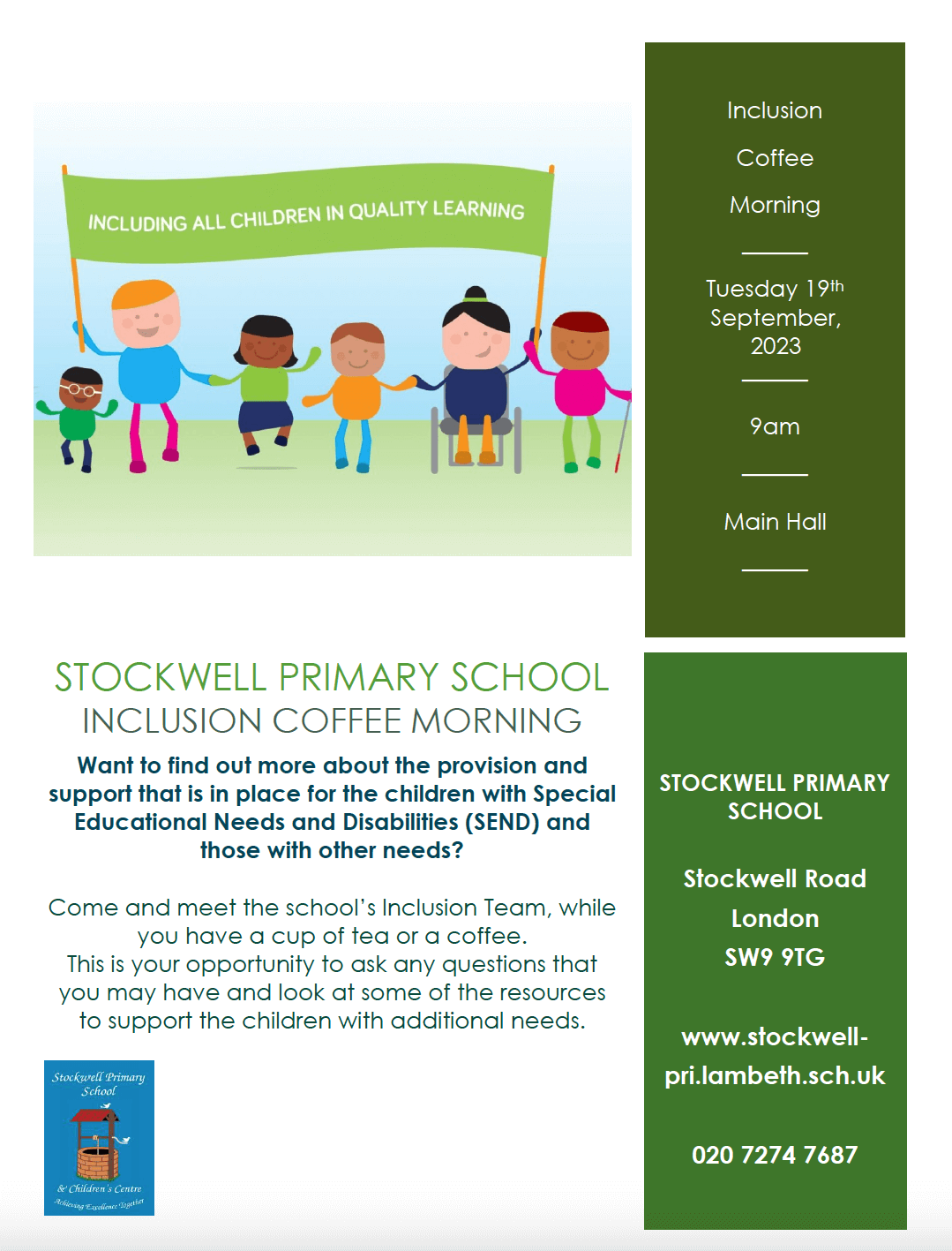Inclusion Coffee Morning - 19th September - Stockwell Primary